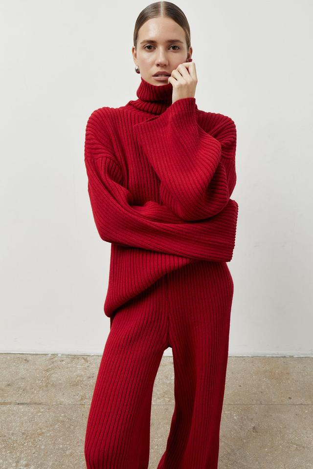 Knitted Matching Set with Sweater and Mini Skirt - Red | COOSH