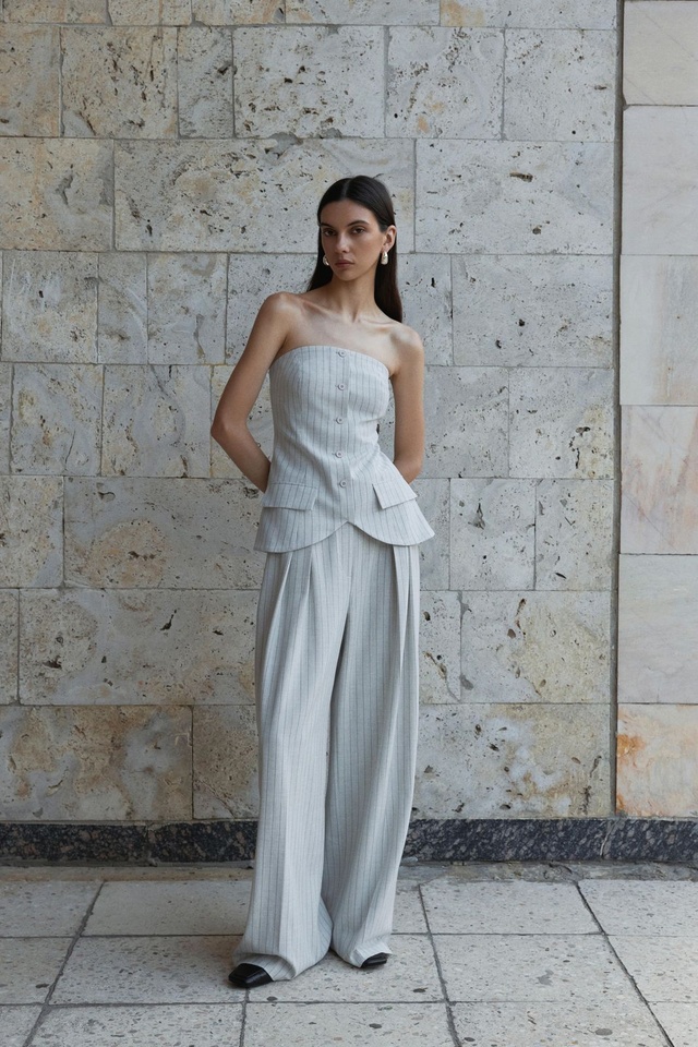 Strapless Striped Bustier Vest - Grey | COOSH