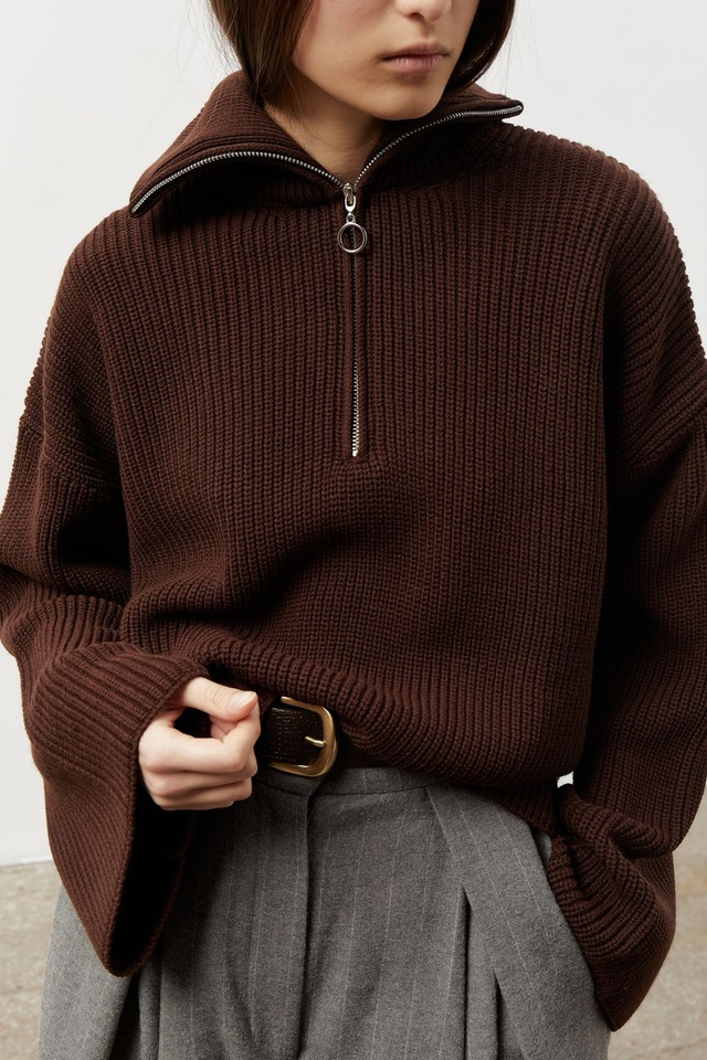 Zippered OSLO Sweater - Chocolate | COOSH
