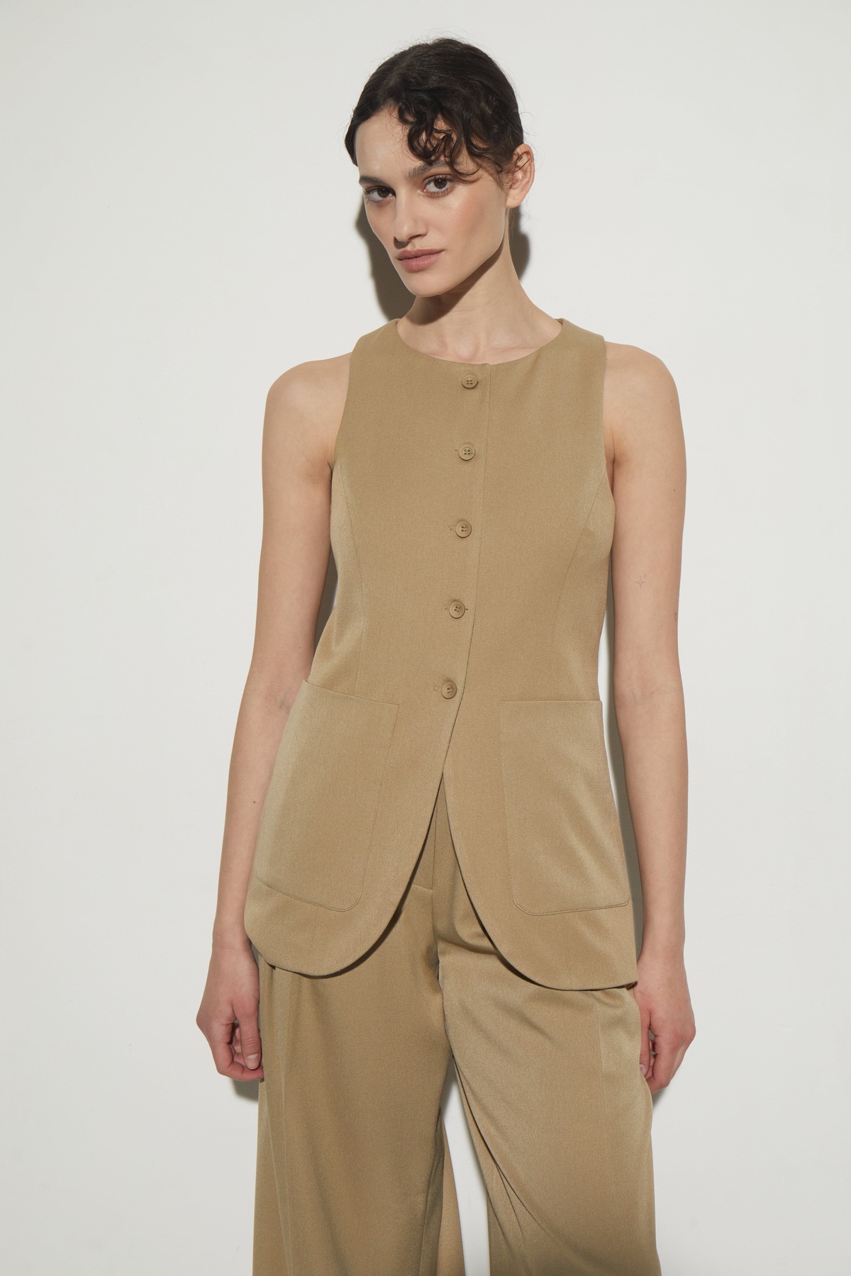 High Neck Vest with Button Closures - Beige | COOSH